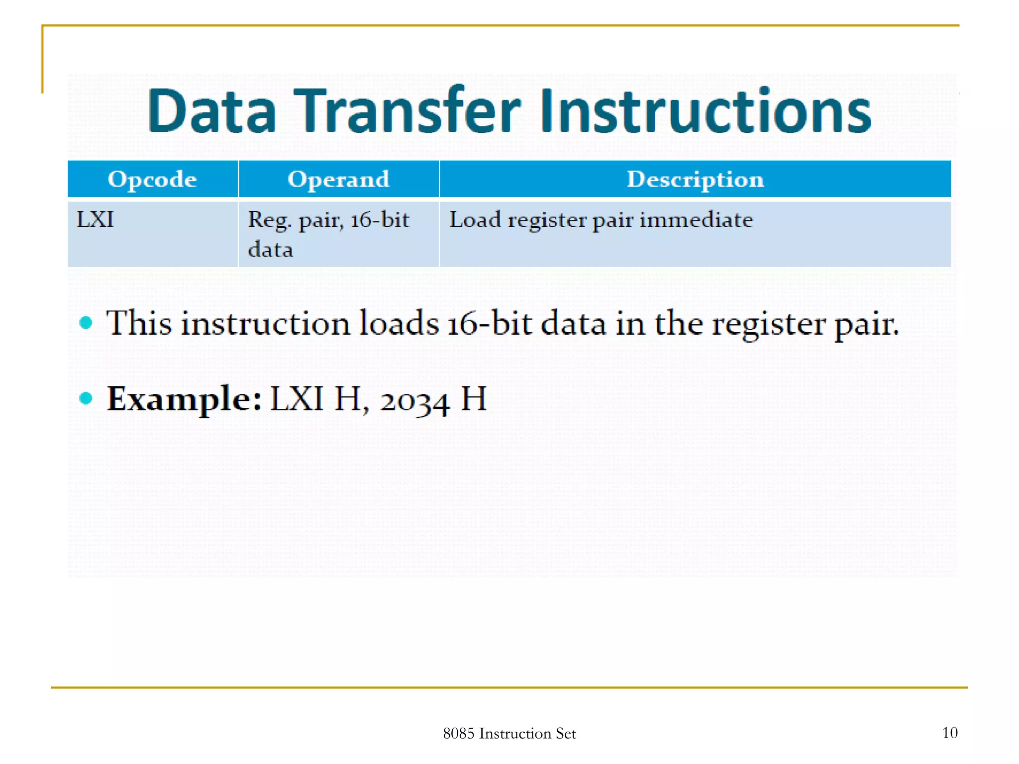 Data transfer instruction set of 8085 micro processor | PPT