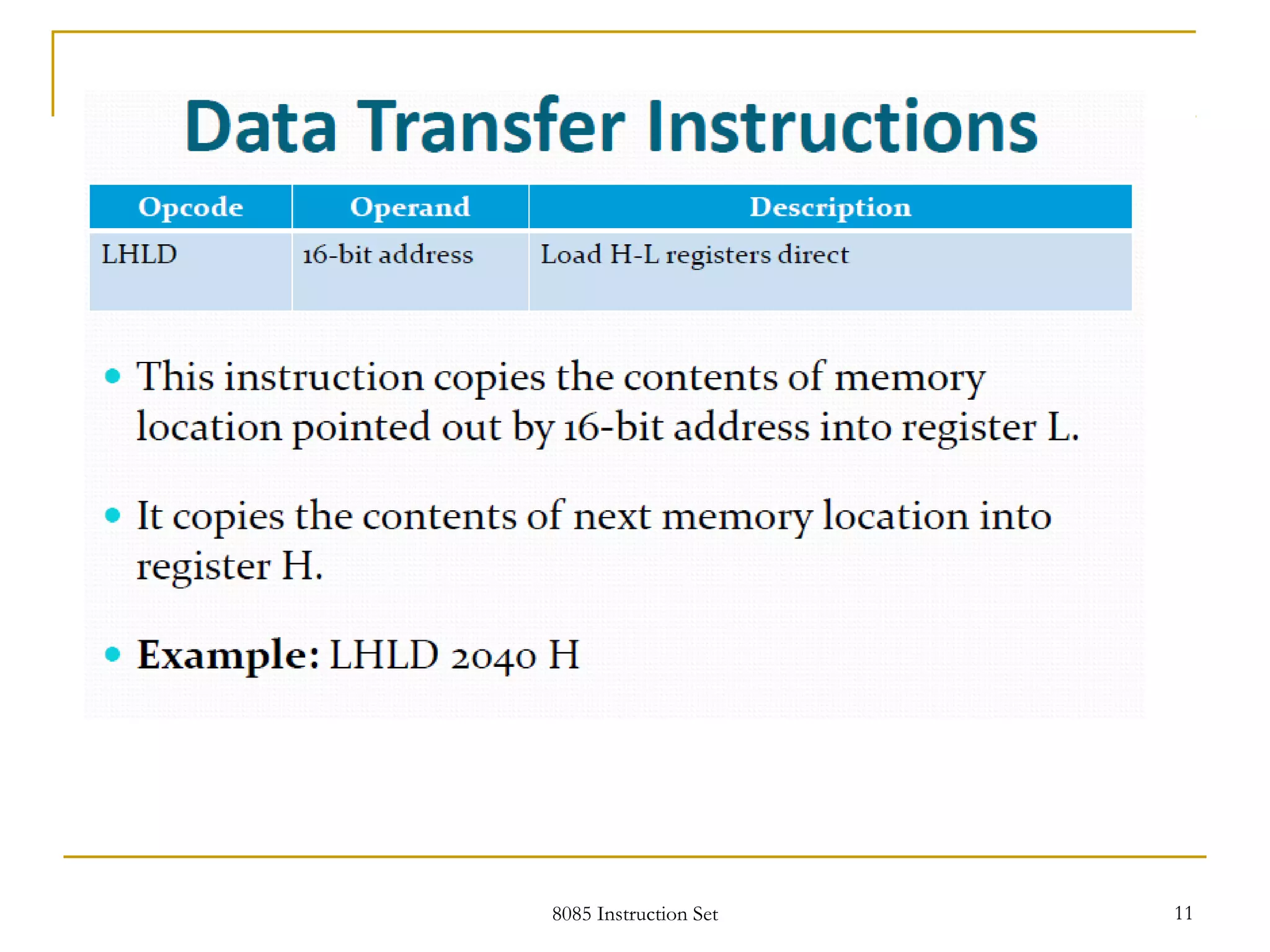 Data transfer instruction set of 8085 micro processor | PPT