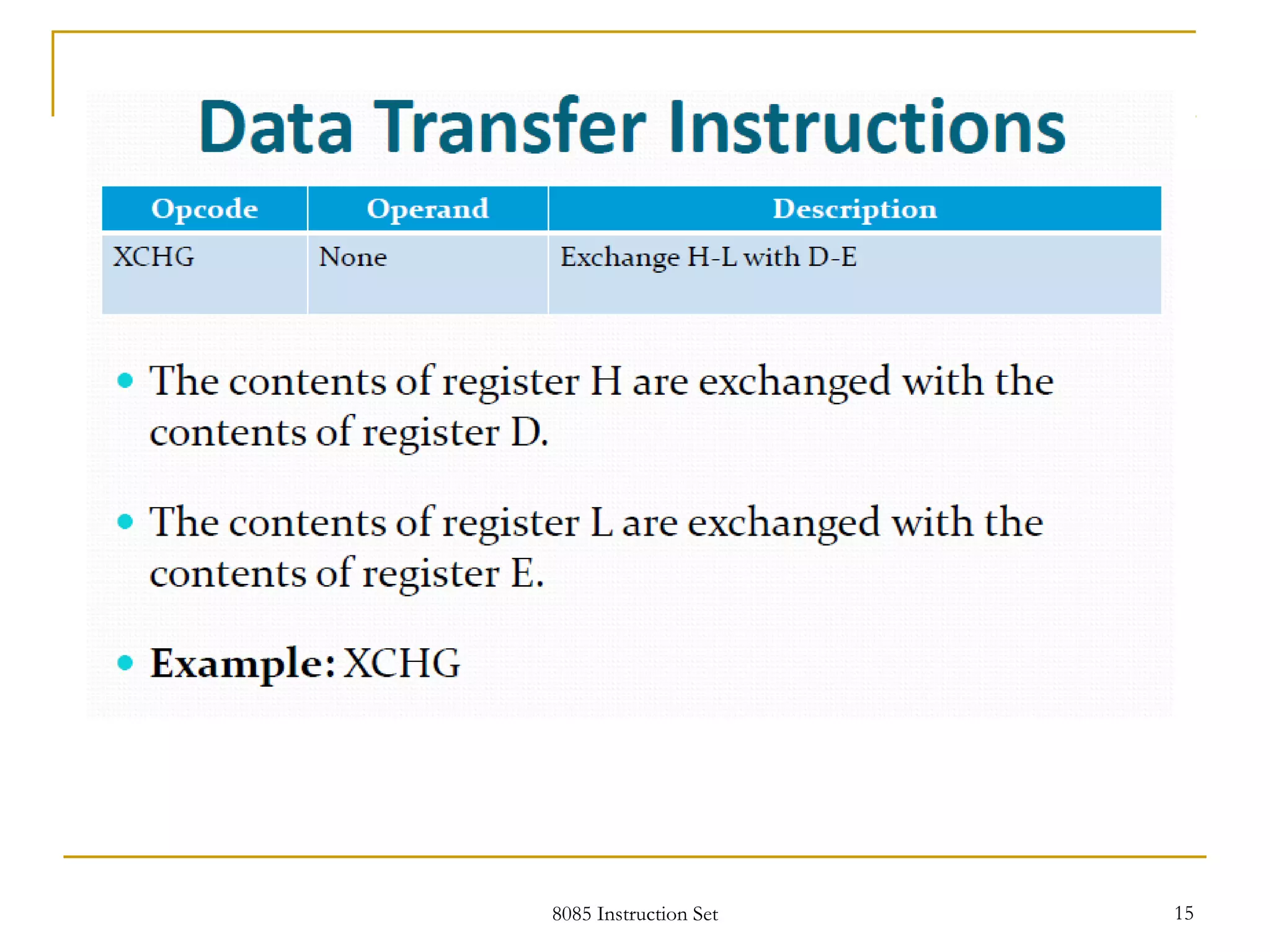 Data transfer instruction set of 8085 micro processor | PPT
