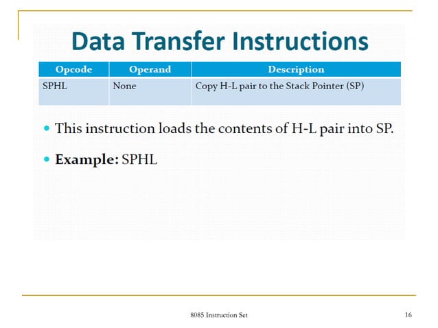 Data transfer instruction set of 8085 micro processor | PPT | Computing ...