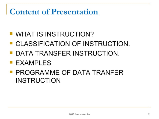 Data transfer instruction set of 8085 micro processor | PPT | Computing | Technology & Computing