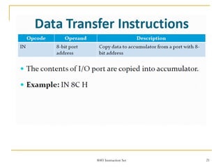 Data transfer instruction set of 8085 micro processor | PPT