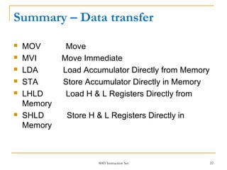 Data transfer instruction set of 8085 micro processor | PPT