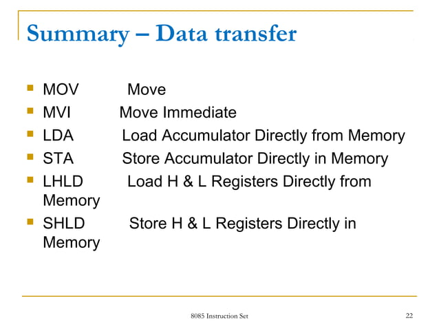 Data transfer instruction set of 8085 micro processor | PPT | Computing | Technology & Computing