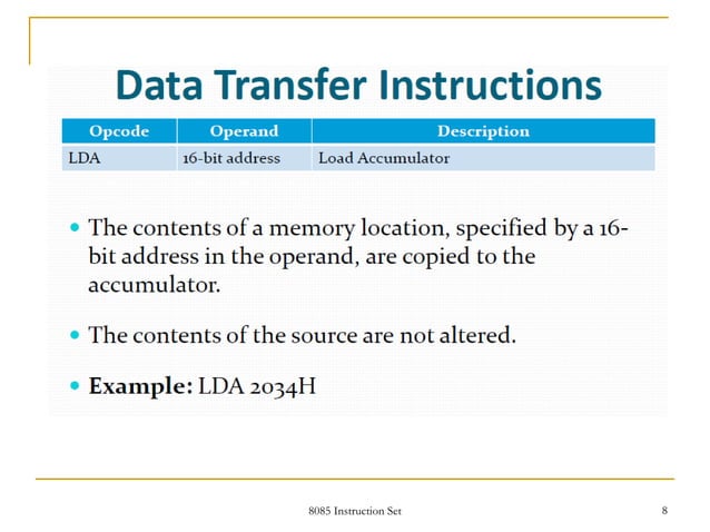 Data transfer instruction set of 8085 micro processor | PPT | Computing ...