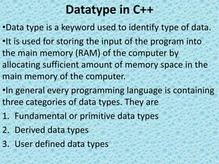 Datatype in c++ unit 3 -topic 2 | PPT