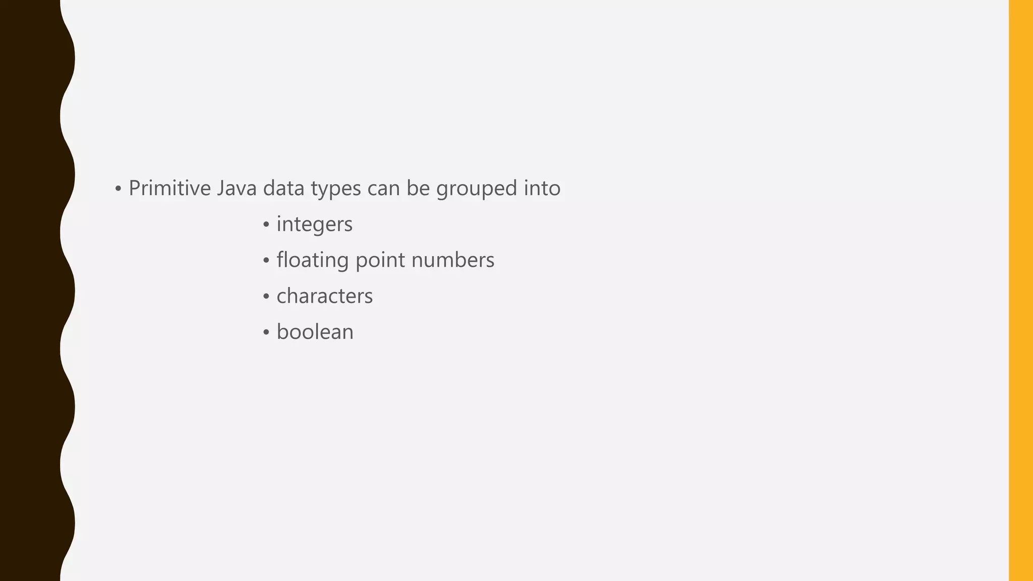 Data types IN JAVA | PPTX | Programming Languages | Computing