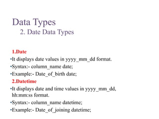 datatypes - constraints in database system | PDF