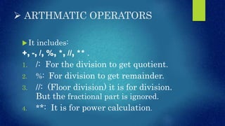 Data types and operators | PPTX | Programming Languages | Computing