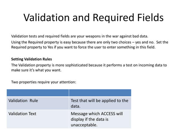 Datatypes, Field Properties, Validation and Masking | PPTX
