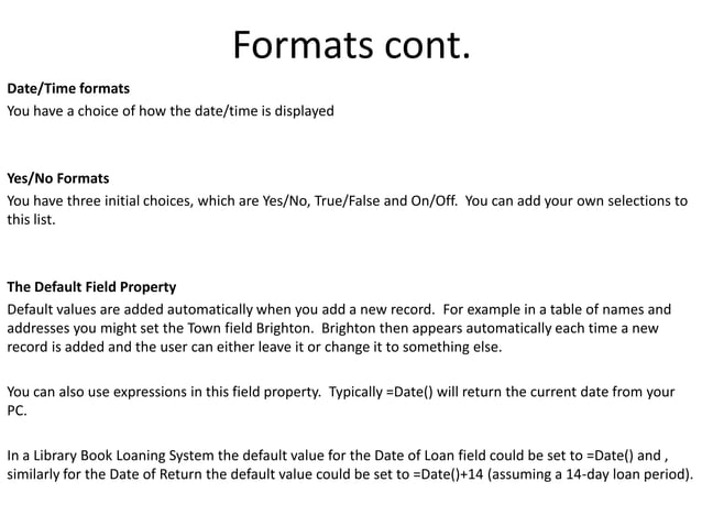 Datatypes, Field Properties, Validation and Masking | PPTX