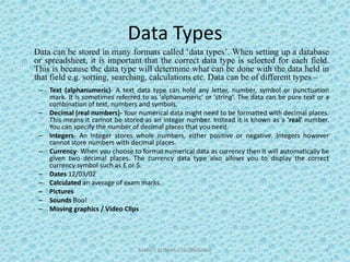 Data Types Unit-5 IGCSE ICT | PPT