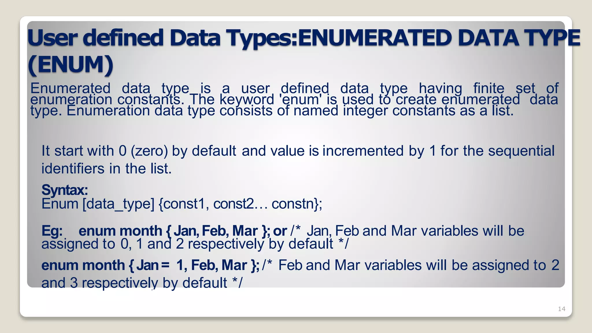 Datatypes in c | PPTX | Programming Languages | Computing