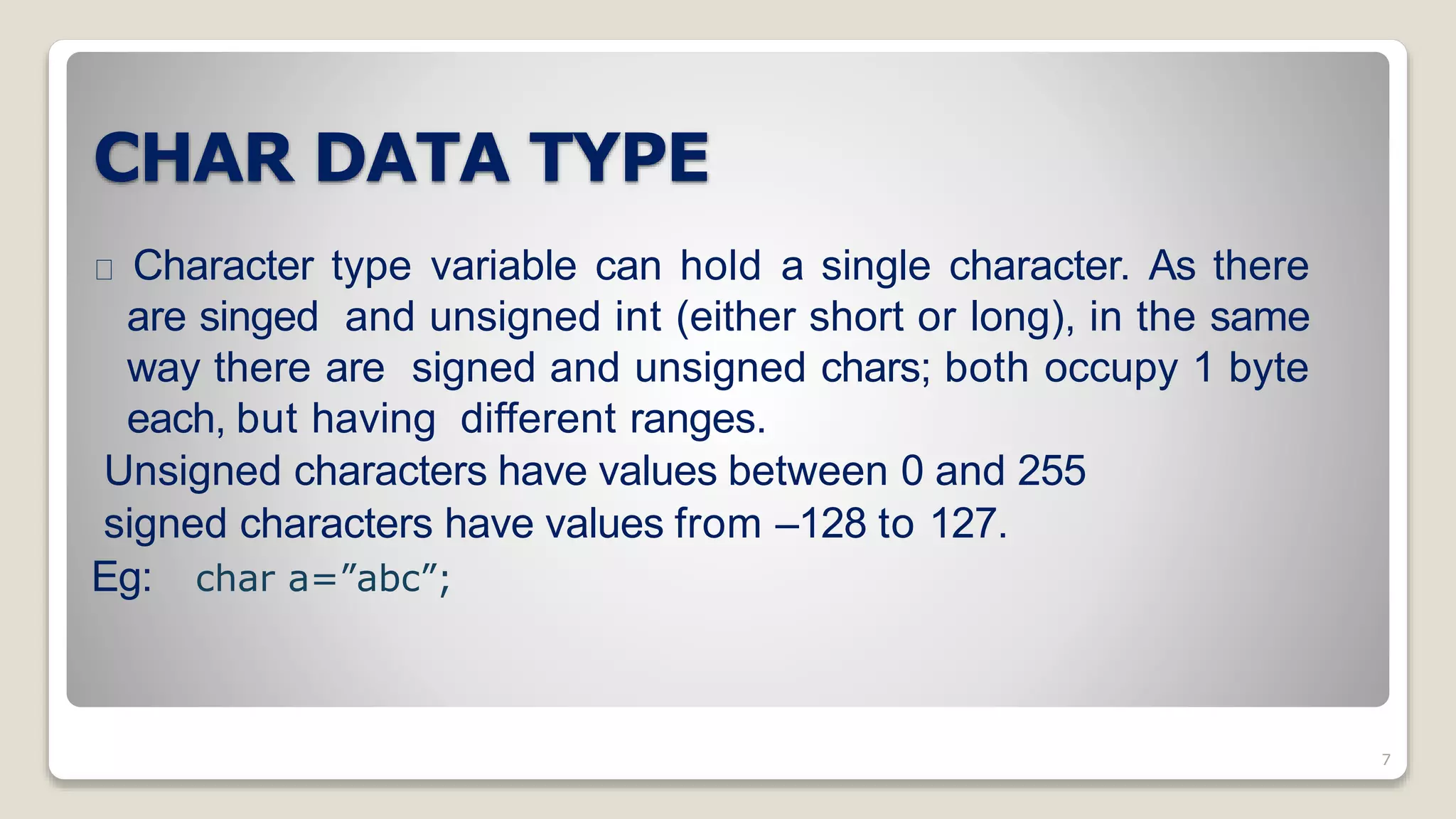 Datatypes In C Ppt
