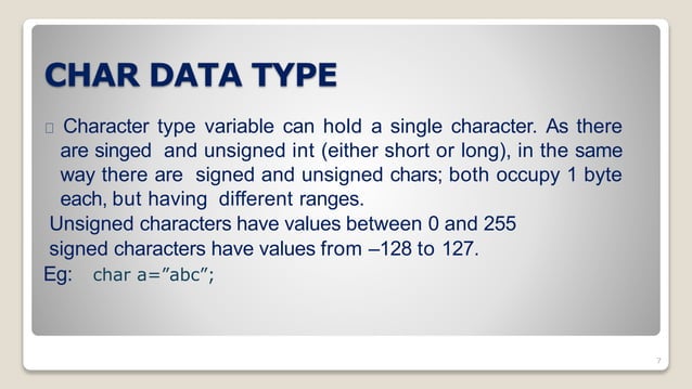 Datatypes in c | PPTX | Programming Languages | Computing