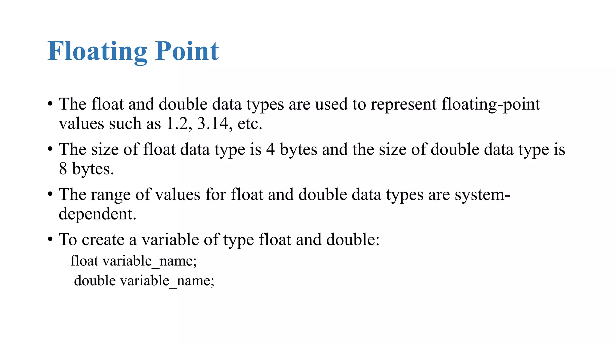 Data Types in C language | PPT
