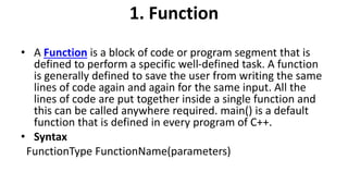Data Types in C++-Primary or Built-in or Fundamental data type Derived data types User-defined ...