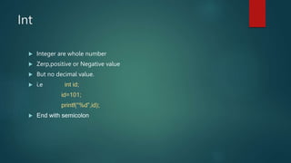 Data Types and variable of C Programming Language | PPT