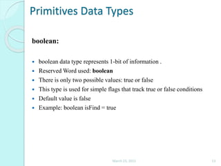 Data types, Variables, Expressions & Arithmetic Operators in java | PPT