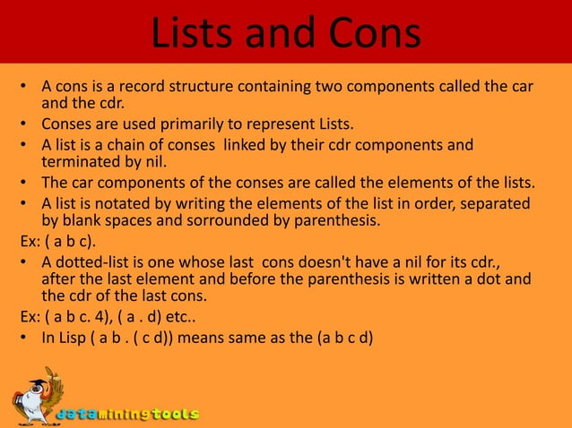 Lisp Data Types In Lisp Ppt