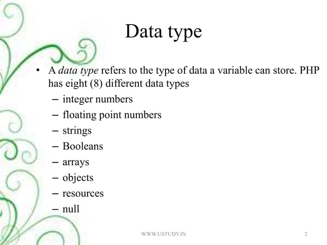 Data types in php | PPTX