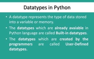 Datatypes in python | PPT