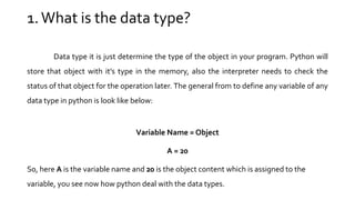 Data types in python lecture (2) | PPTX