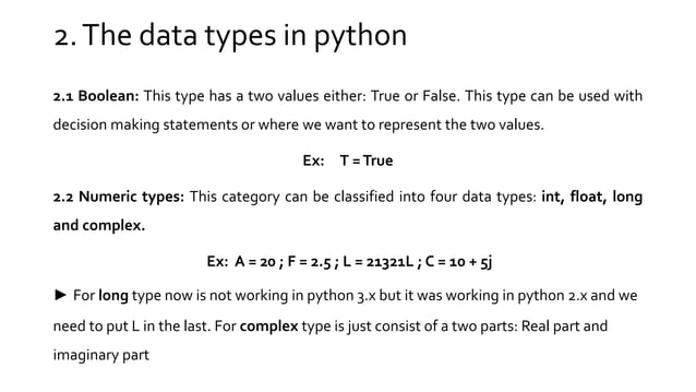 Data types in python lecture (2) | PPTX