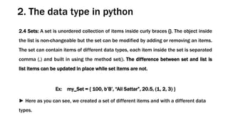 Data types in python lecture (2) | PPTX