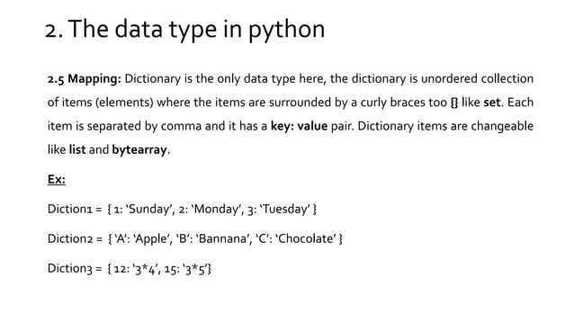 Data types in python lecture (2) | PPTX