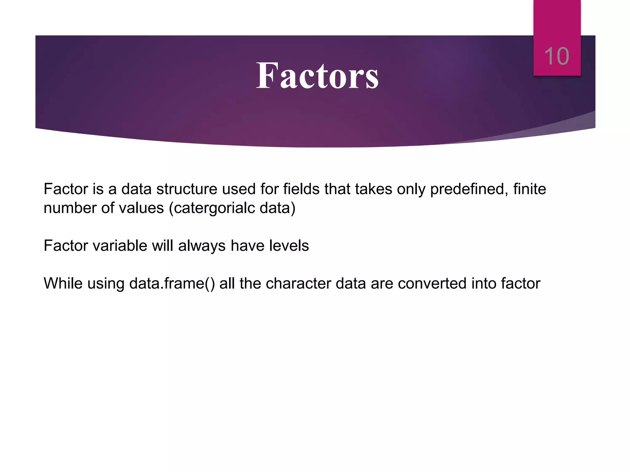 Data types in r | PPTX | Programming Languages | Computing