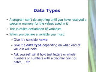 Data types vbnet | PPTX | Programming Languages | Computing