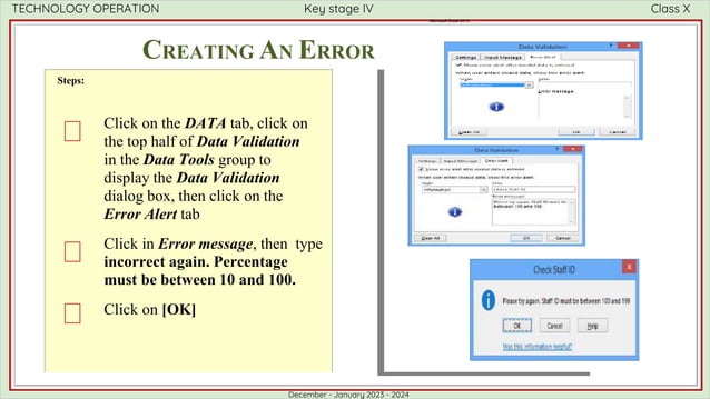 lesson on Data Validation.pptx for grade 10 | PPTX | Computing | Technology & Computing