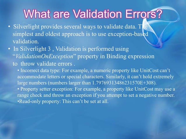 Data validation in silverlight | PPTX | Computing | Technology & Computing