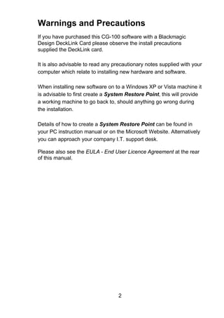 Datavideo CG-100 Character Generator Software SD Versio | PDF