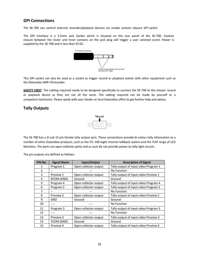 Datavideo SE-700 4 input Digital Video Switcher | PDF