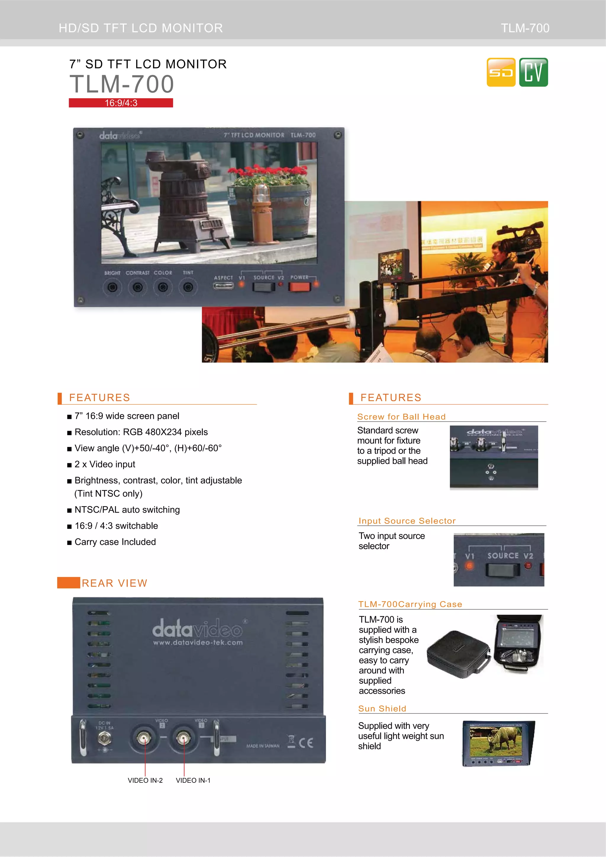 Datavideo TLM-700 Monitor Brochure | PDF