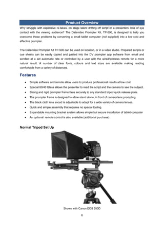 Datavideo TP-500 Prompter Kit for DSLR cameras | PDF