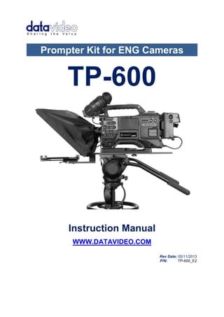 Datavideo TP-600 Prompter KIt for Shoulder-mount ENG Camara | PDF