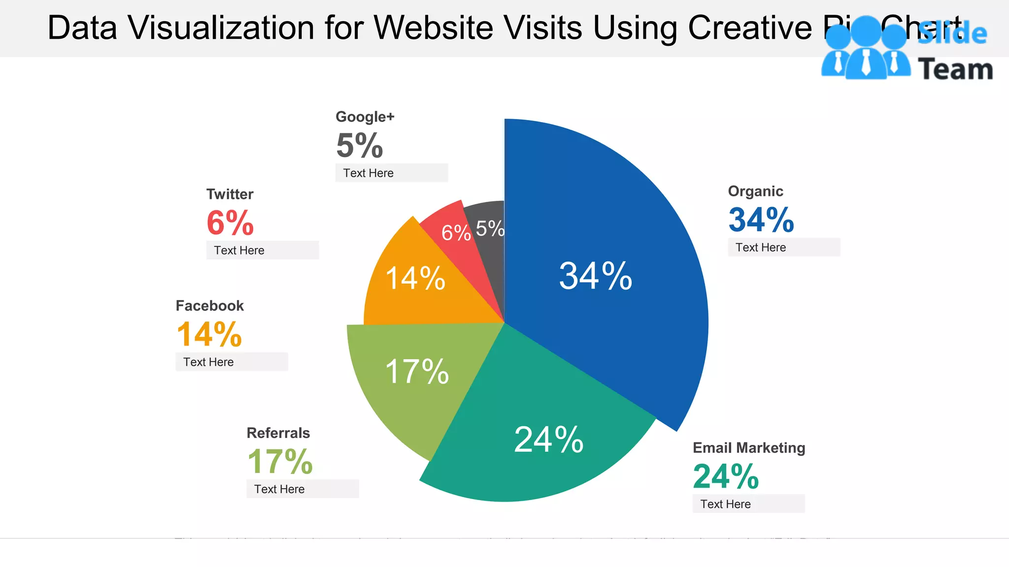 Data Visualization For Website Visits Using Creative Pie Chart | PPT