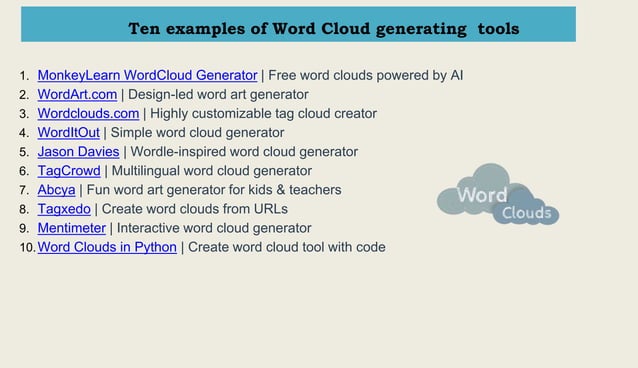 Data Visualization using Word Clouds | PPTX | Cloud Computing | Internet