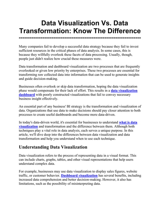 Data Visualization Vs. Data Transformation: Know The Difference | PDF