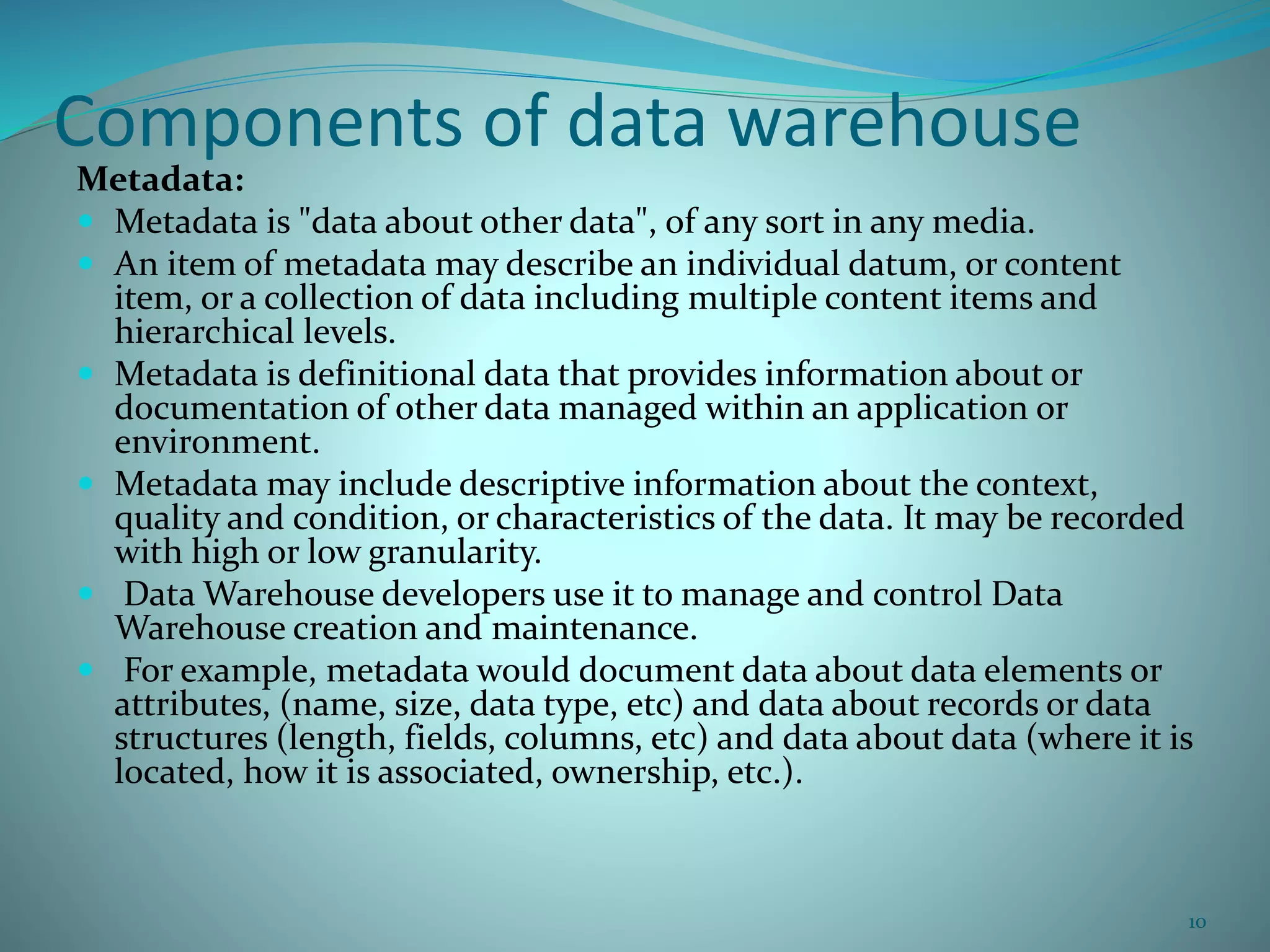Data warehouse | PPTX | Databases | Computer Software and Applications