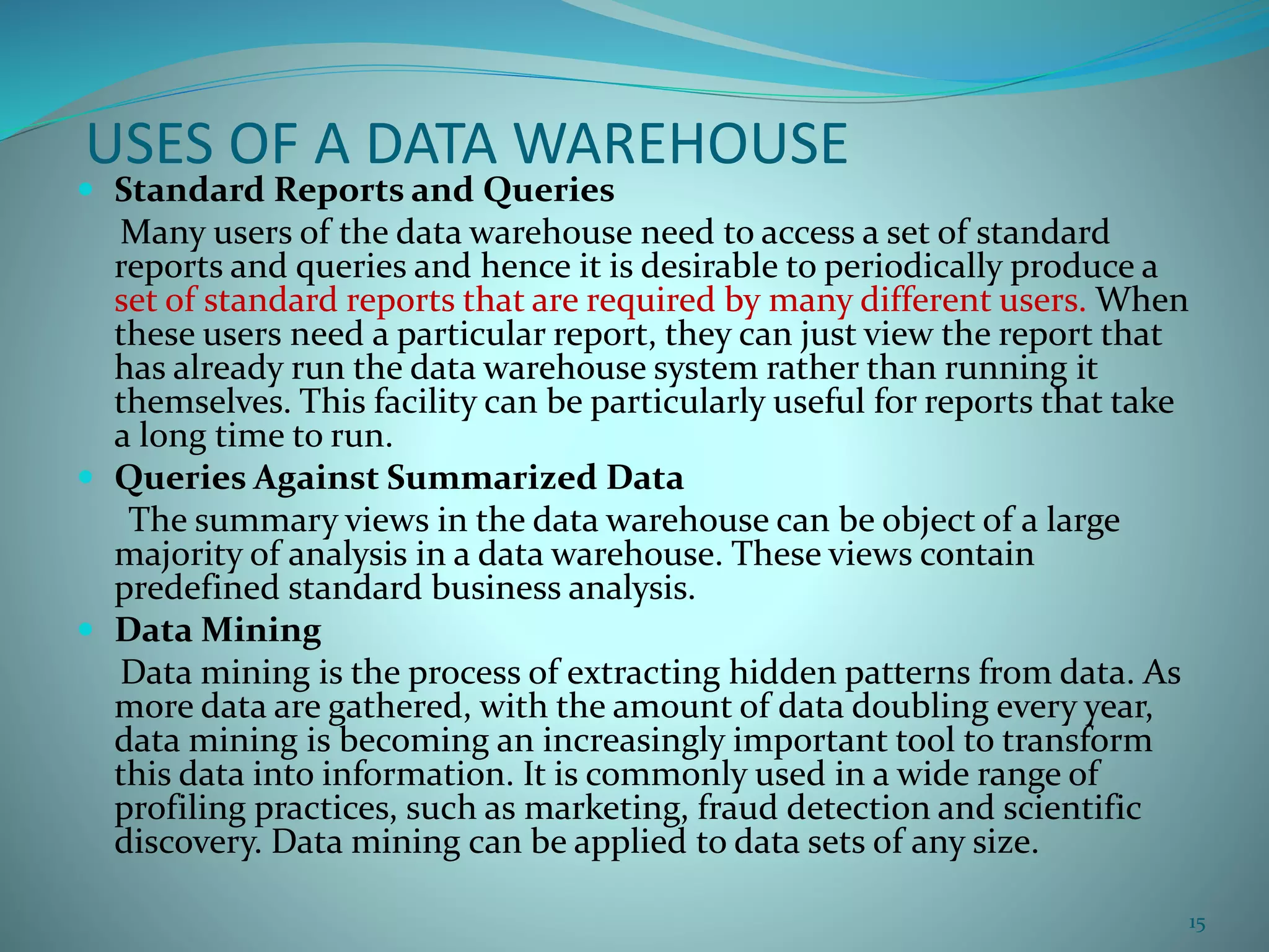 Data warehouse | PPTX | Databases | Computer Software and Applications