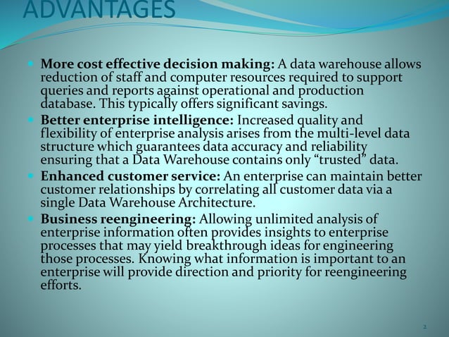 Data warehouse | PPTX | Databases | Computer Software and Applications