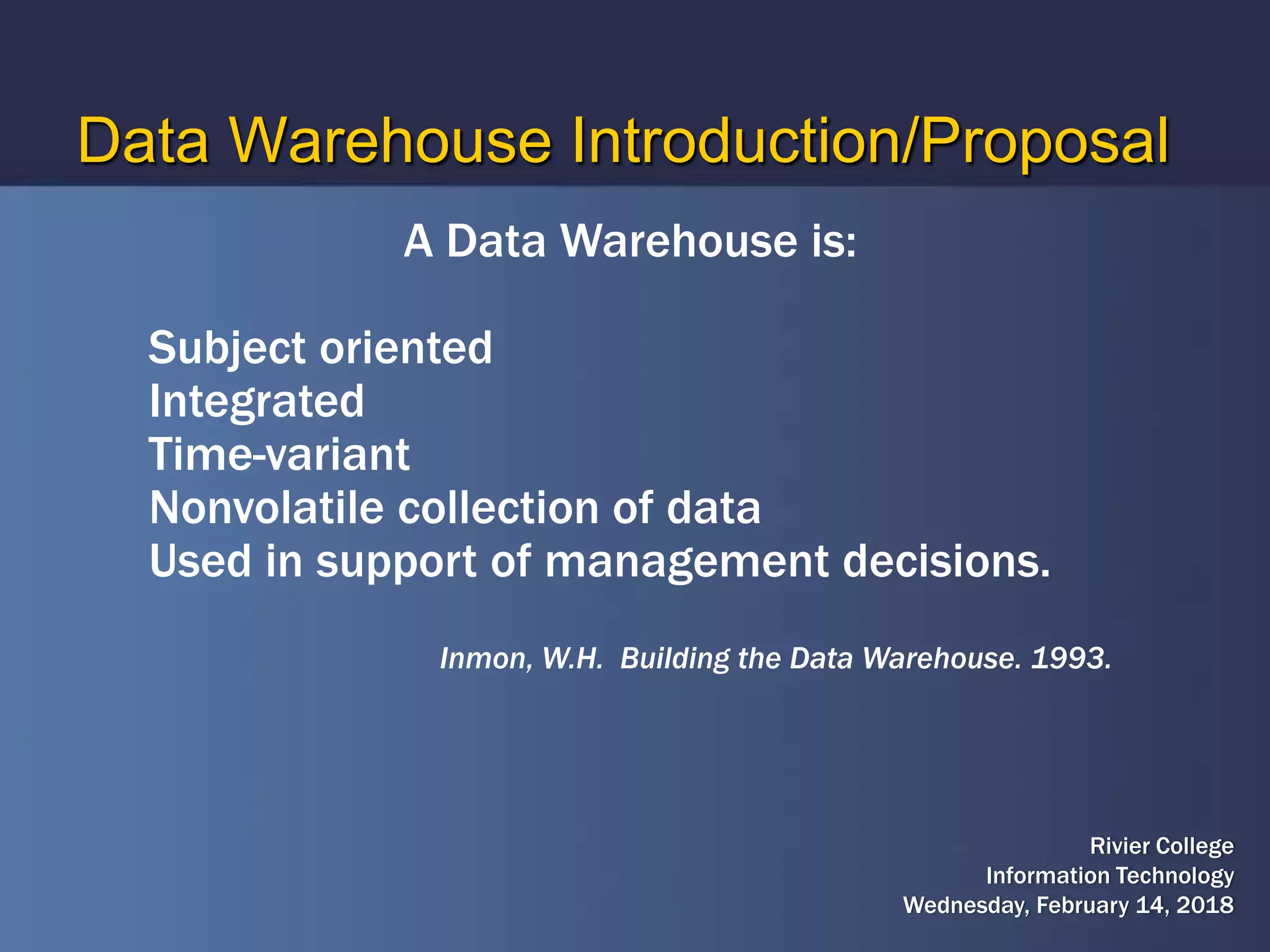 Data warehouse proposal | PPTX