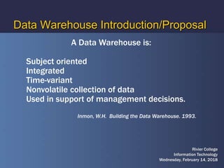 Data warehouse proposal | PPTX