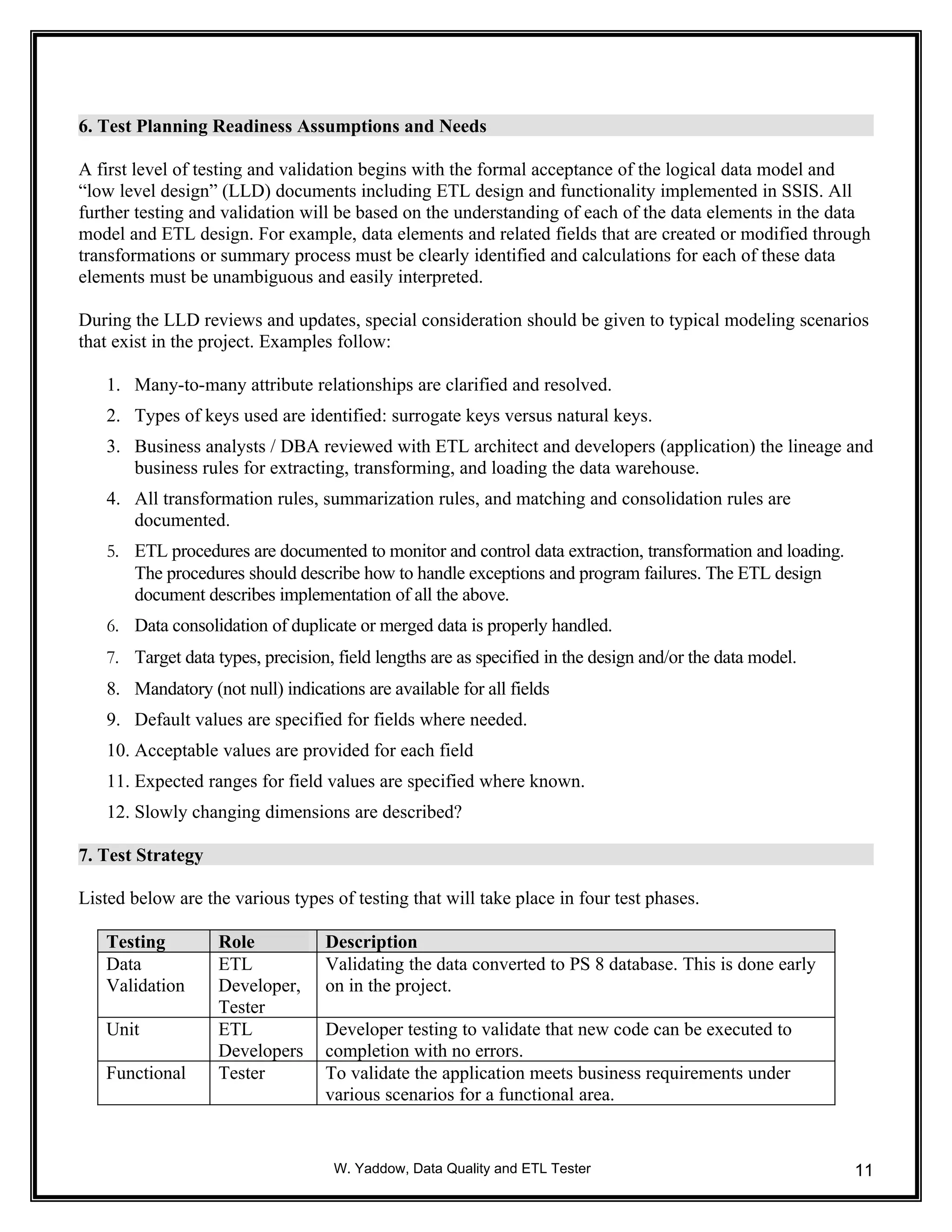Data warehouse master test plan | DOC