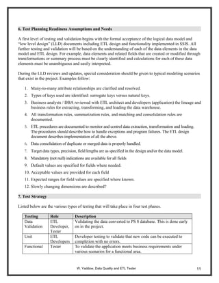 Data warehouse master test plan | DOC