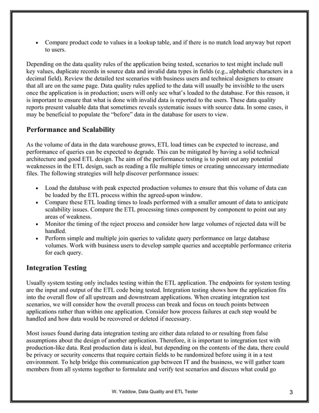 Data warehouse master test plan | DOC